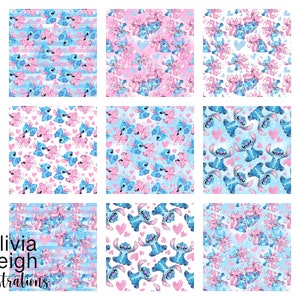 Set of 9 Cute Lilo and Stitch Seamless Patterns. Digital Paper. DIGITAL ...