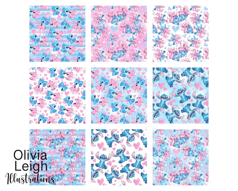 Set of 9 Cute Lilo and Stitch Seamless Patterns. Digital - Etsy