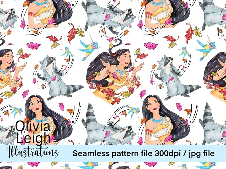 Pocahontas Seamless Pattern. Digital Paper. DIGITAL DOWNLOAD - Etsy
