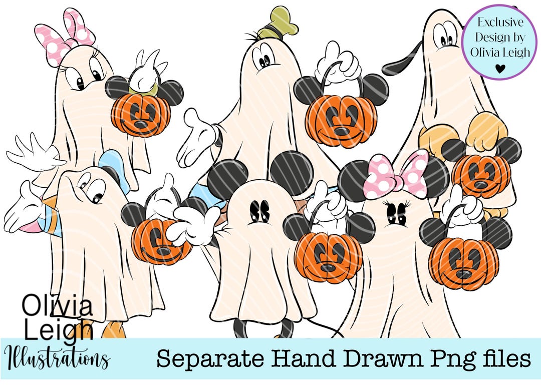 Mickey, Minnie and Pals Halloween Ghosts, Cute Pastel Clipart Set PNG ...