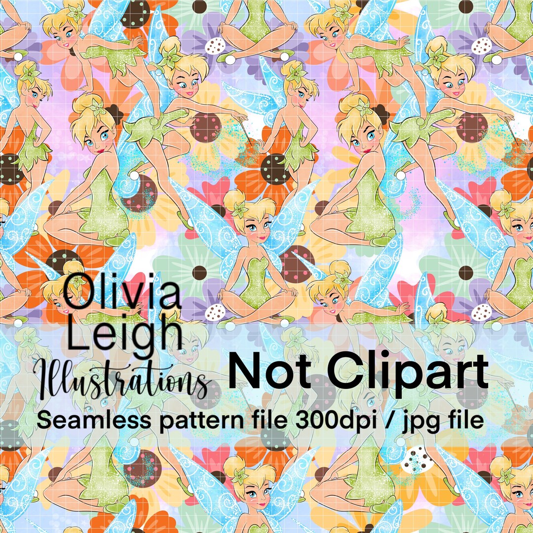 Princess Fairy Tinkerbell Seamless Repeat Pattern. Digital Paper ...