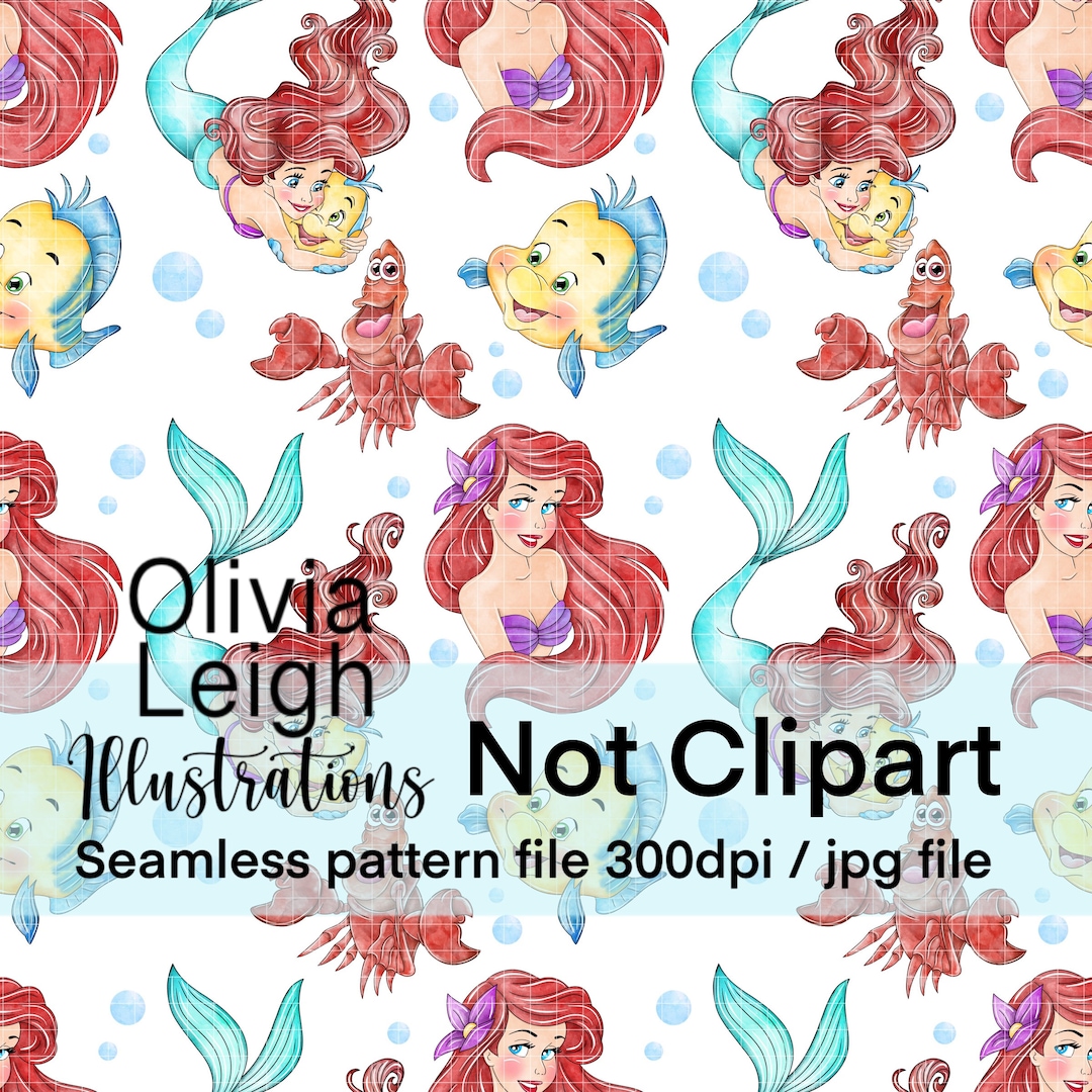 Cute Princess Ariel and Flounder Seamless Pattern. Digital Paper ...