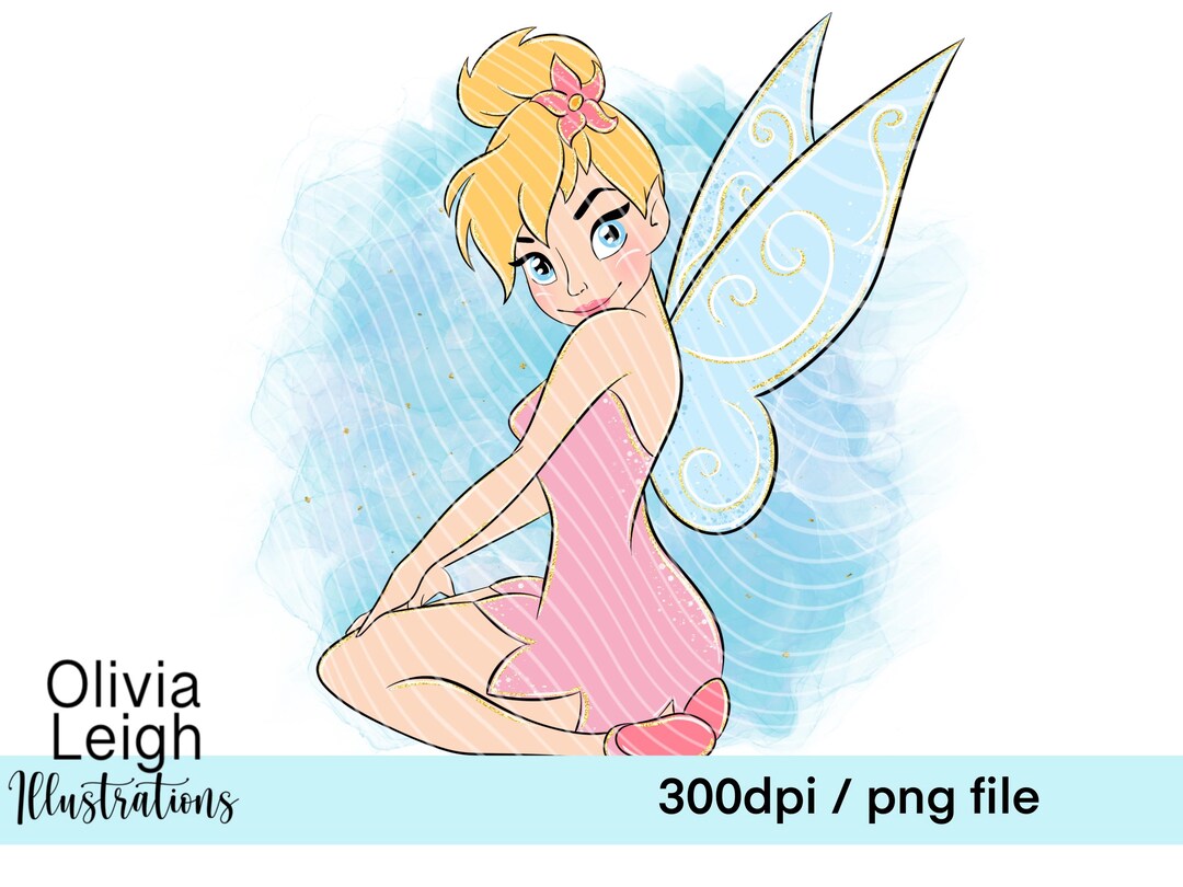 Cute Princess Tinker Bell Hand Drawn Glitter Clipart PNG Files DIGITAL ...