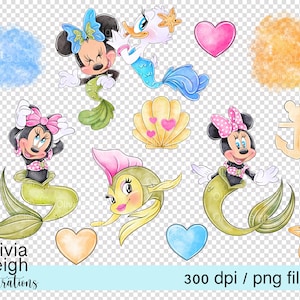 Minnie Mouse Mermaid Beach Cute Clipart Set PNG Files DIGITAL DOWNLOAD ...