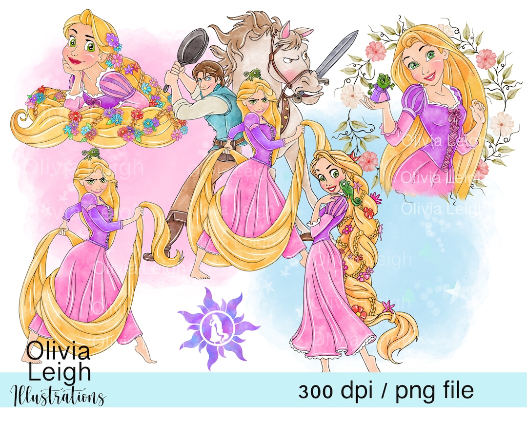 Set of Princess Rapunzel, Tangled, Cute Clipart PNG Files DIGITAL ...