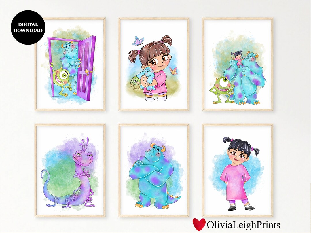 Set of Six Monsters Inc Watercolour Word Art Quote Print-wall Art-gift ...