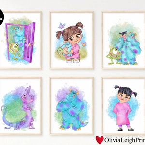 Set of Six Monsters Inc Watercolour Word Art Quote Print-wall Art-gift ...