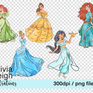 Set of Princess Belle, Cinderella, Snow White, Rapunzel, Jasmine and ...