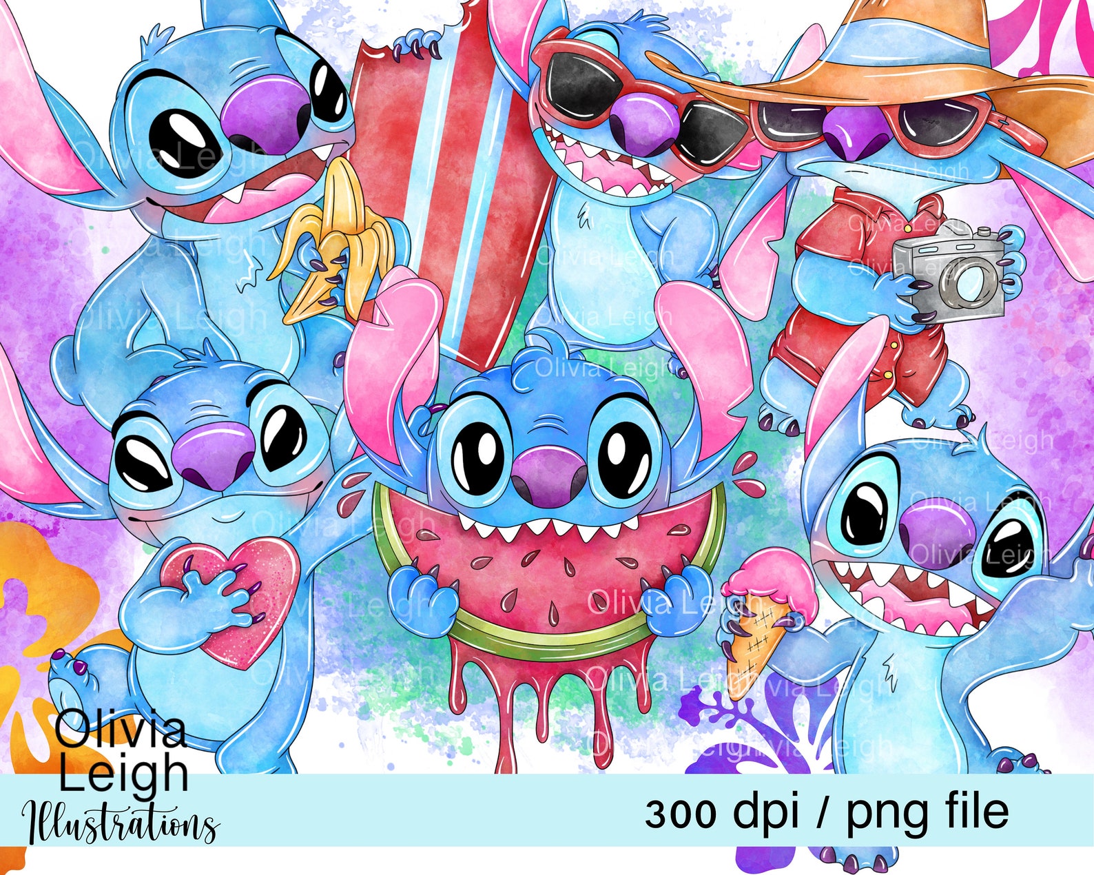 Set of Stitch Summer Clipart PNG Files DIGITAL DOWNLOAD Printable - Etsy