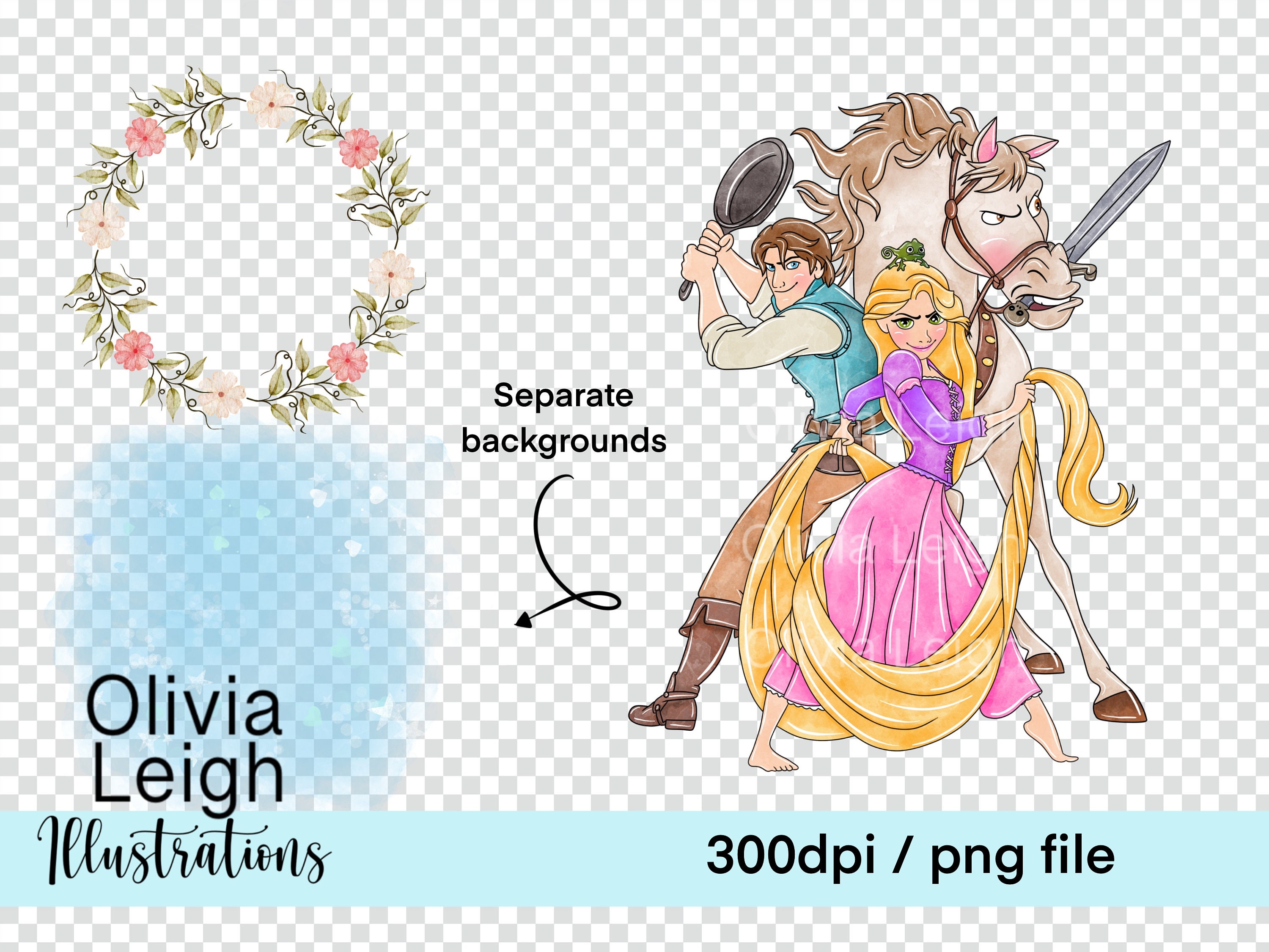 Set of Princess Rapunzel Tangled Cute Clipart PNG Files - Etsy