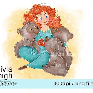 Princess Merida Brave Bear Cubs Cute Clipart PNG Files DIGITAL DOWNLOAD ...