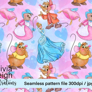 Princess Cinderella and Friends Cute Seamless Pattern. Digital - Etsy
