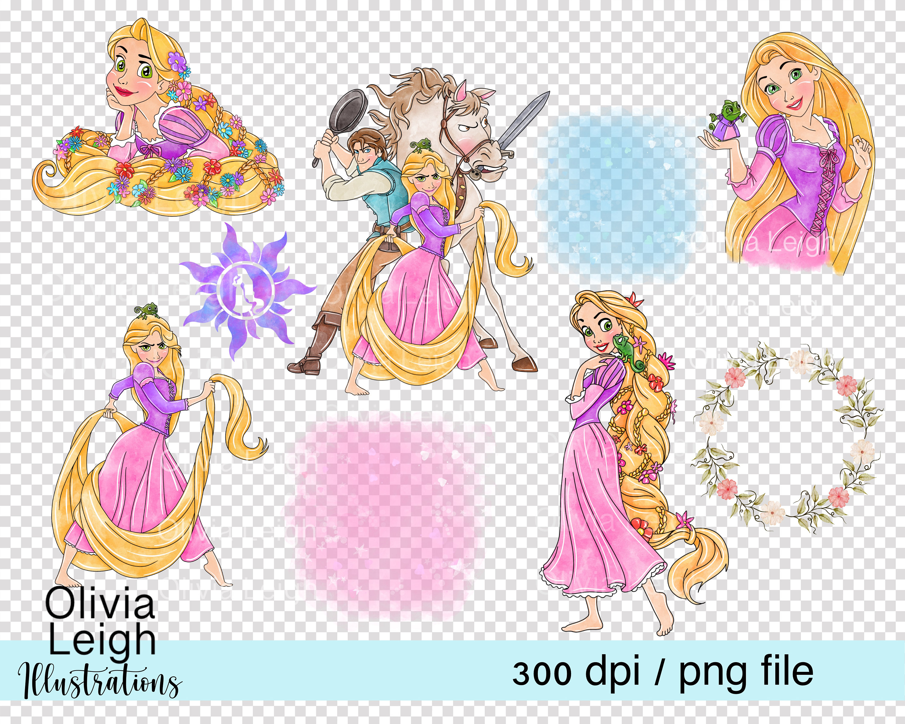 Set of Princess Rapunzel Tangled Cute Clipart PNG Files - Etsy