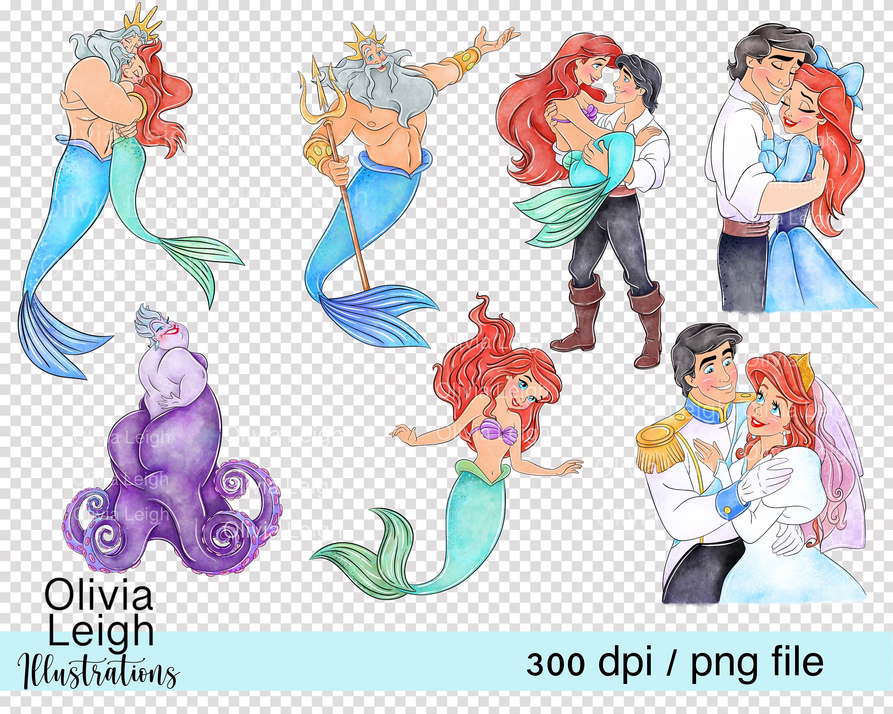 La princesse Ariel sirène plage Clipart mignon ensemble fichiers PNG ...