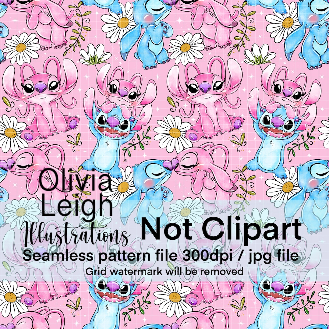 Stitch and Angel Floral Cute Hand Drawn Seamless Pattern. Digital Paper ...