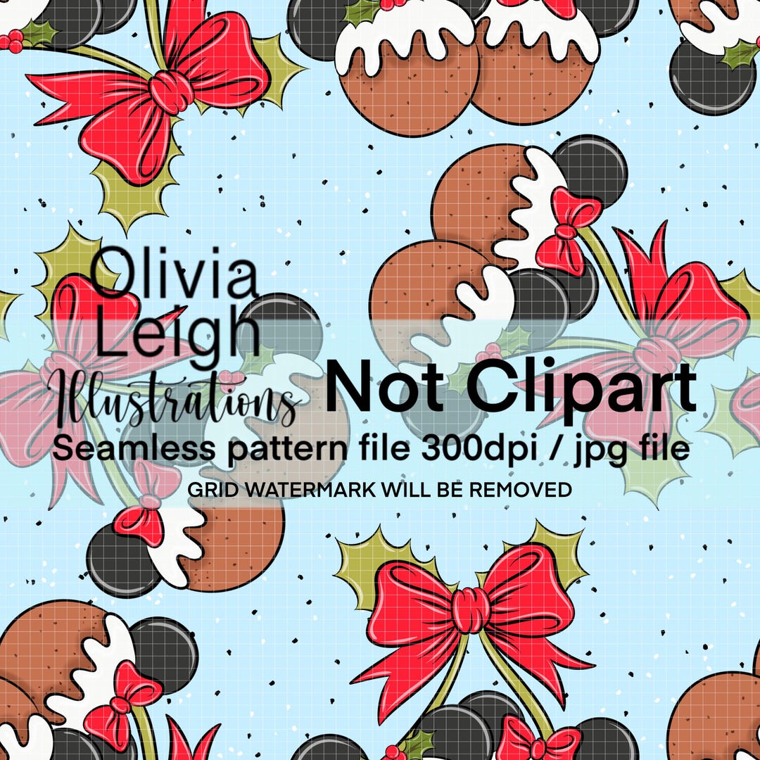 Mickey and Minnie, Christmas Pudding, Cherries, Seamless Repeat Pattern ...