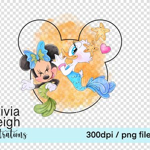 Minnie and Daisy Duck Mermaid Cute Beach Clipart Sublimation PNG Files ...