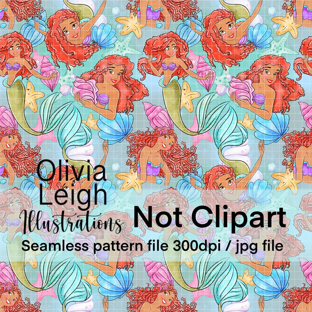 Princess Ariel the Little Mermaid Repeat Seamless Pattern. Digital ...