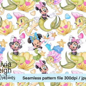 Cute Minnie Mouse Mermaid Beach Summer Repeat Seamless - Etsy