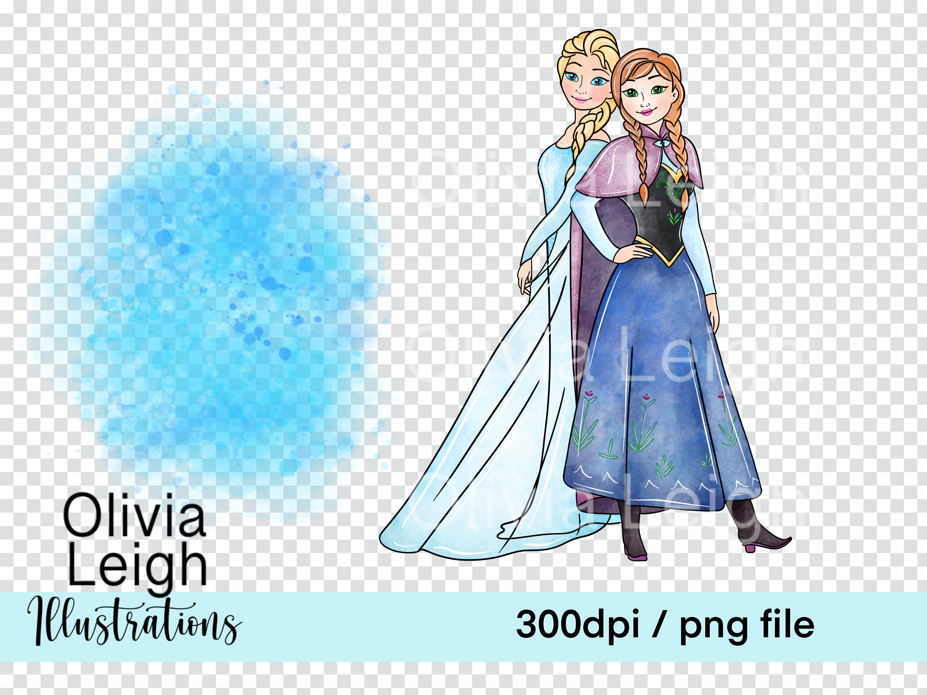 Princess Elsa and Anna Frozen Cute Clipart PNG Files DIGITAL - Etsy
