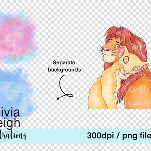 The Lion King Simba and Nala Cute Valentines Clipart PNG Files DIGITAL ...