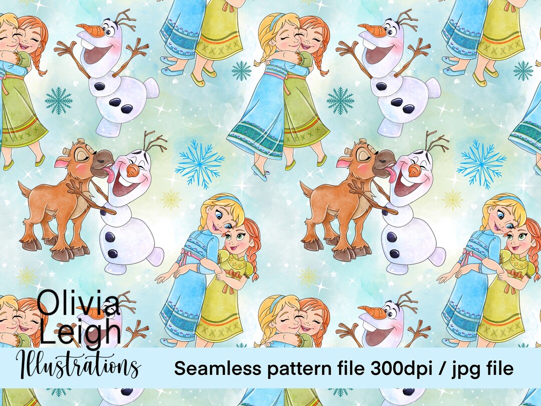 Princess Elsa and Anna Frozen Olaf Cute Seamless Pattern. - Etsy