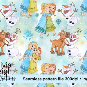 Princess Elsa and Anna Frozen Olaf Cute Seamless Pattern. - Etsy