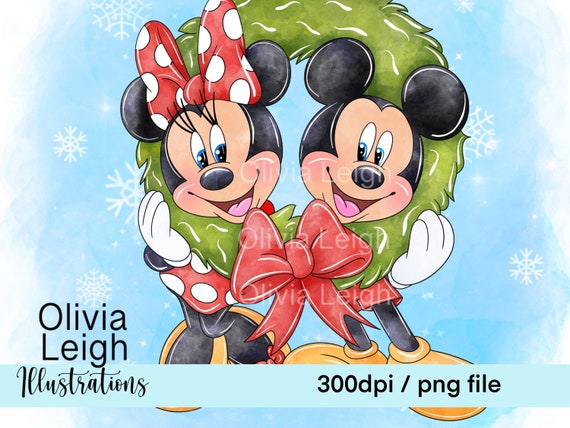 Mickey and Minnie Mouse Christmas Cute Clipart PNG Files - Etsy