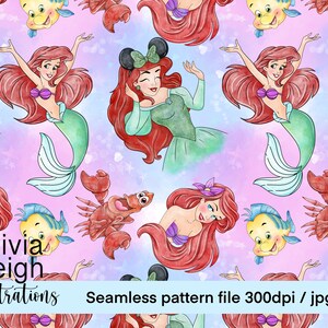 Princess Ariel Repeat Seamless Pattern. Digital Paper. DIGITAL - Etsy
