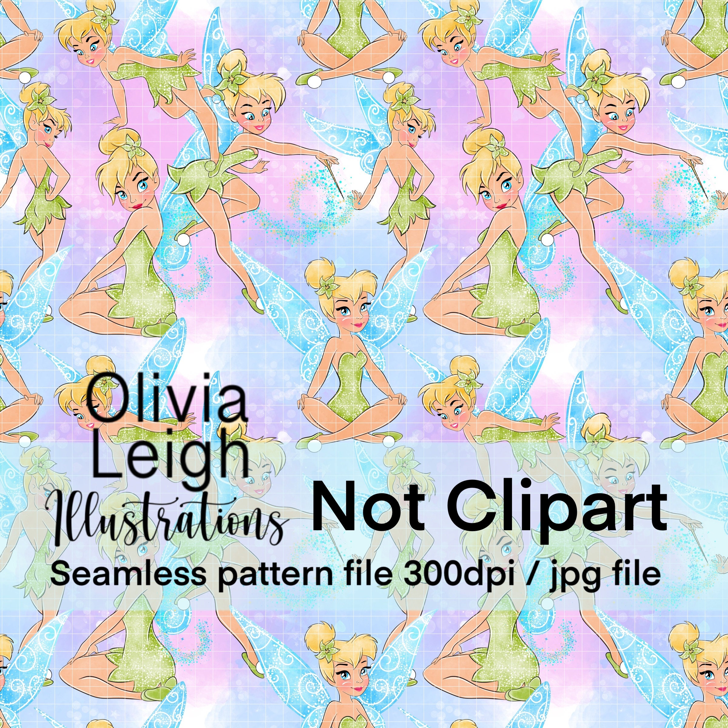 Princess Fairy Tinkerbell Seamless Repeat Pattern. Digital Paper ...