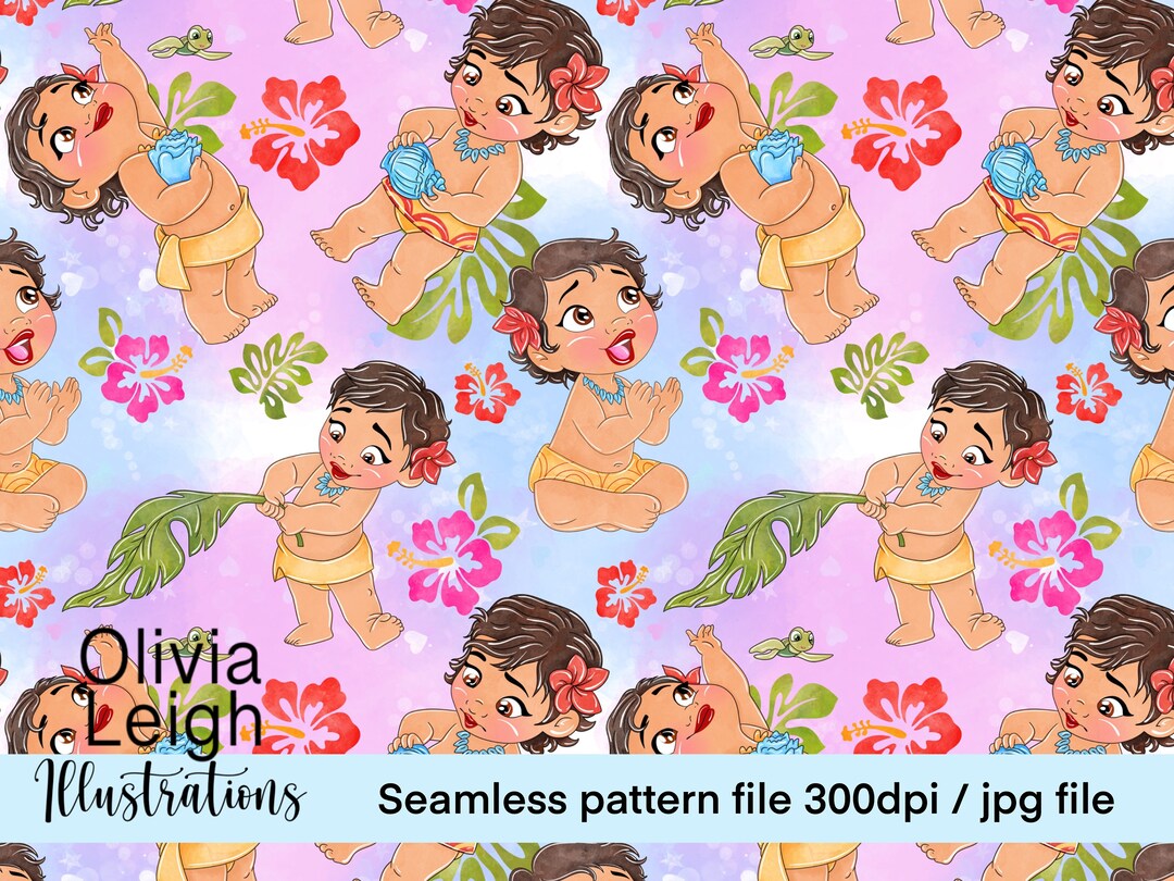 Cute Princess Moana Seamless Pattern. Digital Paper. DIGITAL - Etsy