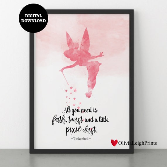 Tinkerbell Watercolour Word Quote Print-wall Art-gift-nursery - Etsy