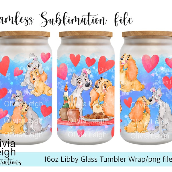 Lady and the Tramp Glass Sublimation Design - Etsy
