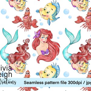 Cute Princess Ariel and Flounder Seamless Pattern. Digital - Etsy