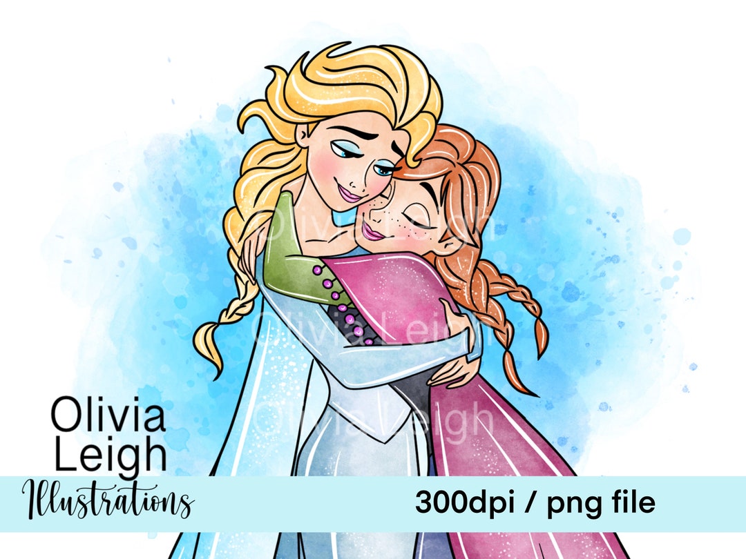 Princess Elsa and Anna Frozen Cute Clipart PNG Files DIGITAL - Etsy