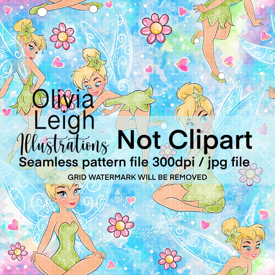 Cute Princess Tinkerbell Seamless Repeat Pattern. Digital Paper. Hand ...