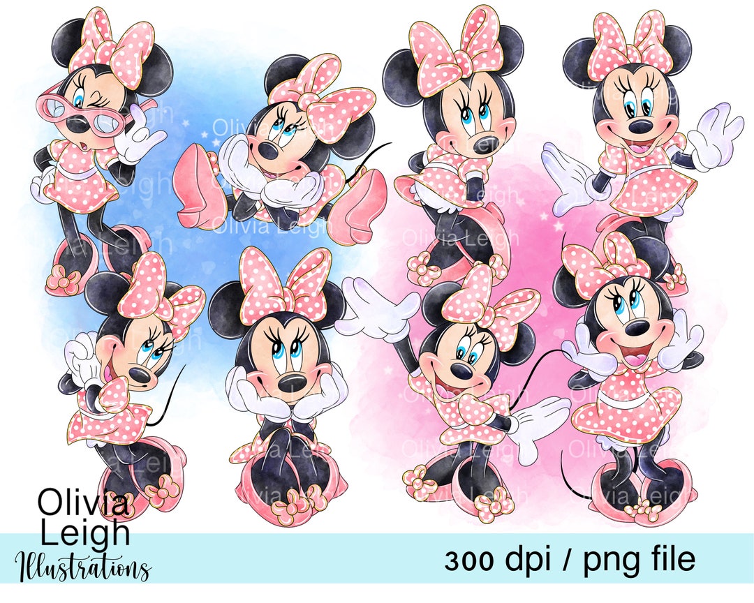 Set of Cute Minnie Mouse Pink Clipart PNG Files DIGITAL DOWNLOAD ...
