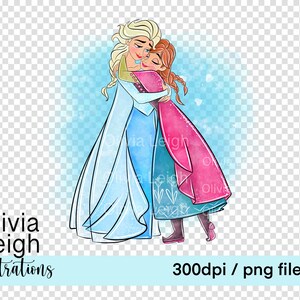 Princess Elsa and Anna Frozen Cute Clipart PNG Files DIGITAL DOWNLOAD ...