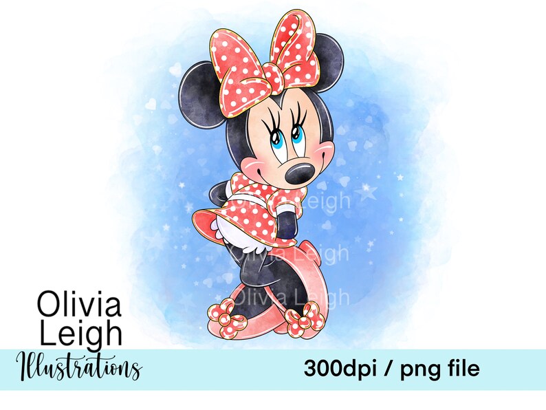 Set of Cute Minnie Mouse Watercolour Clipart Illustrations PNG - Etsy