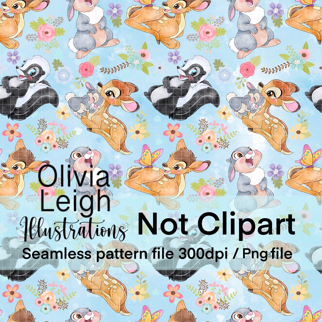 Cute Bambi and Thumper Floral Seamless Repeat Pattern. Digital Paper ...