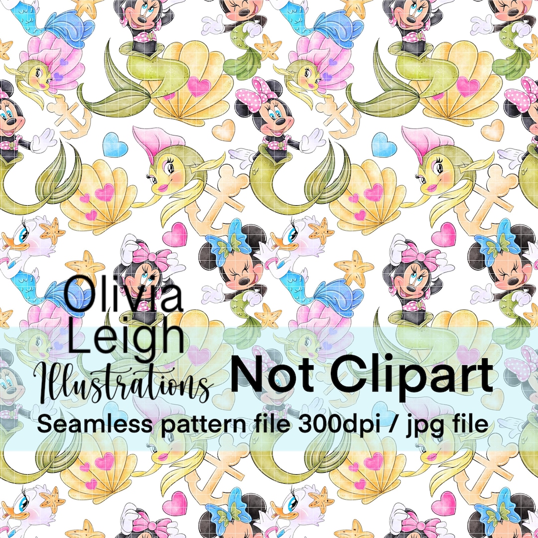 Cute Minnie Mouse Mermaid Beach Summer Repeat Seamless Pattern. Digital ...