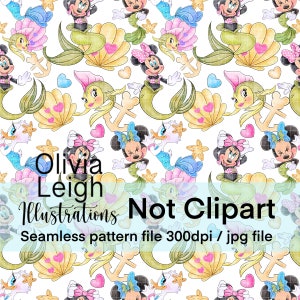 Cute Minnie Mouse Mermaid Beach Summer Repeat Seamless Pattern. Digital ...