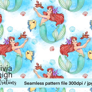 Cute Princess Ariel and Flounder Seamless Pattern. Digital - Etsy