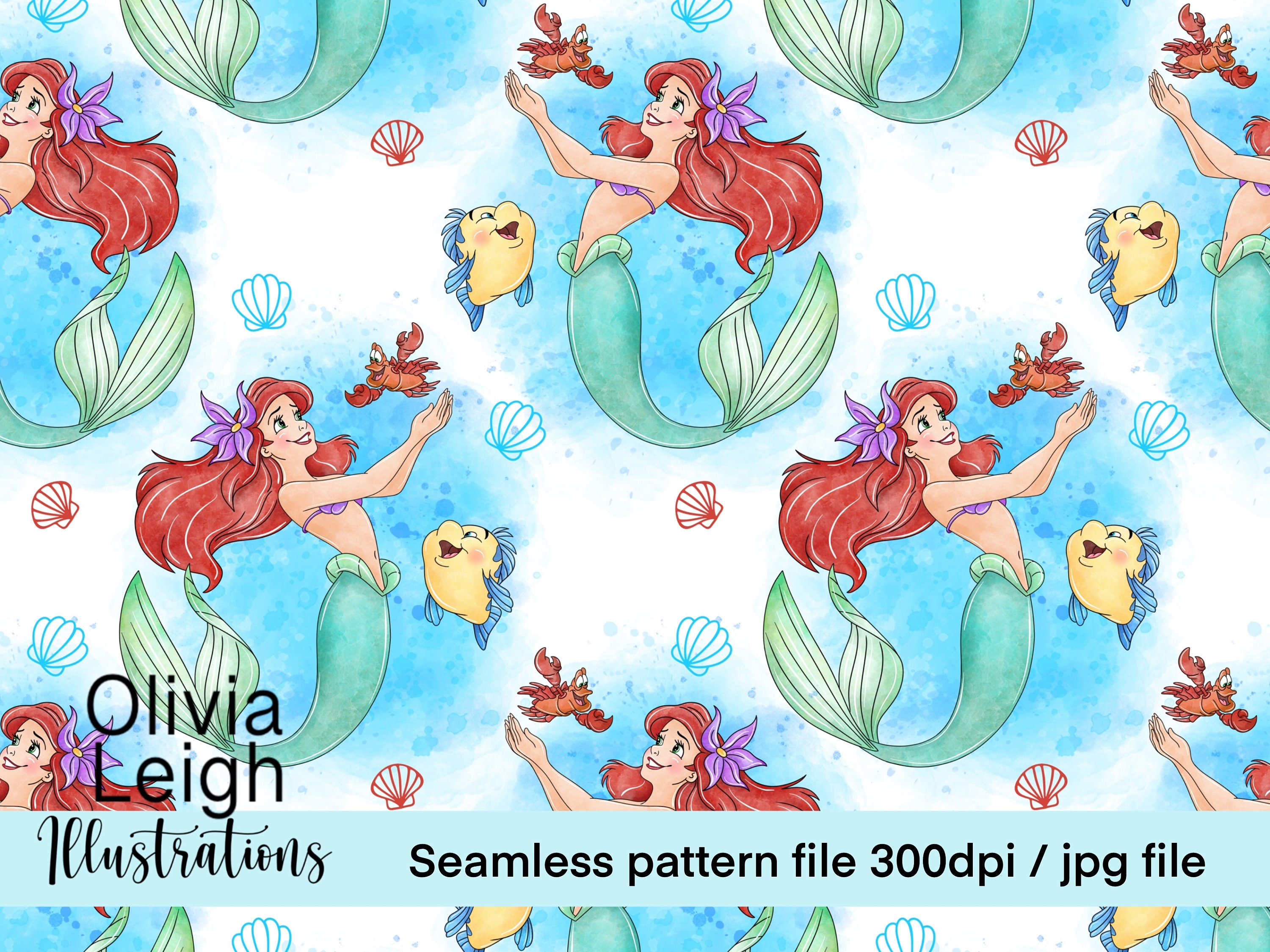 Cute Princess Ariel and Flounder Seamless Pattern. Digital - Etsy