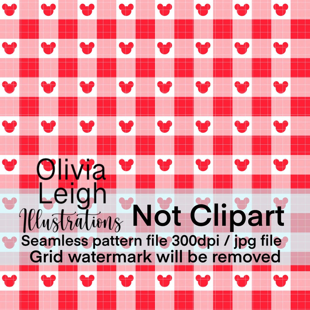 Mickey and Minnie, Gingham Mouse Head Coordinate, Cute Seamless Repeat ...