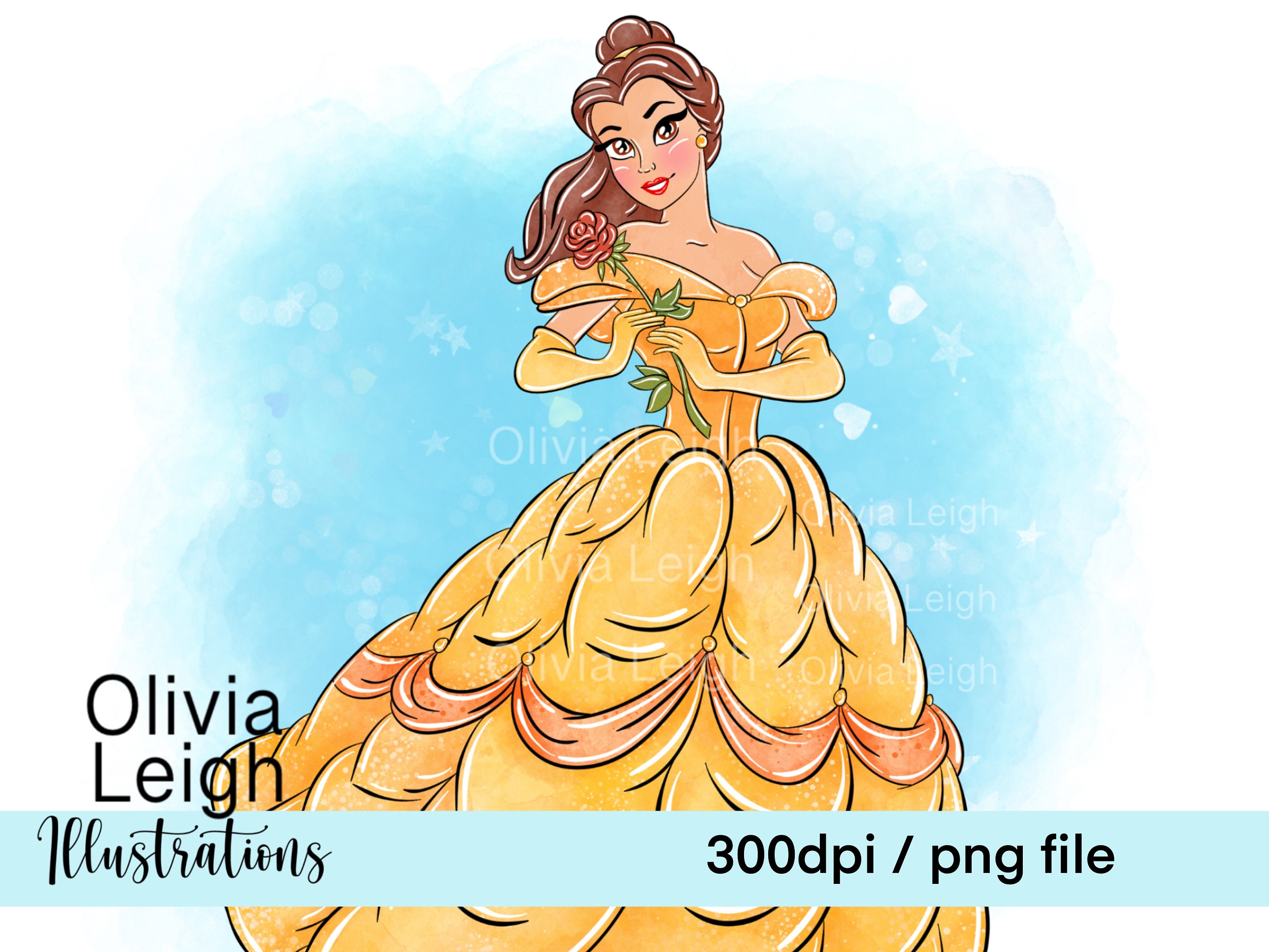 Princess Belle Beauty and the Beast Cute Clipart PNG Files - Etsy
