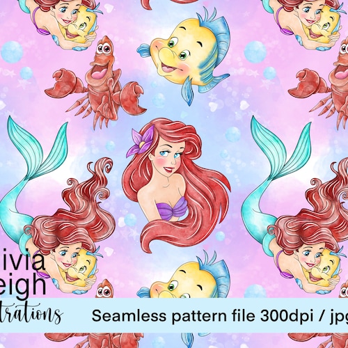 Cute Princess Ariel and Flounder Seamless Pattern. Digital - Etsy