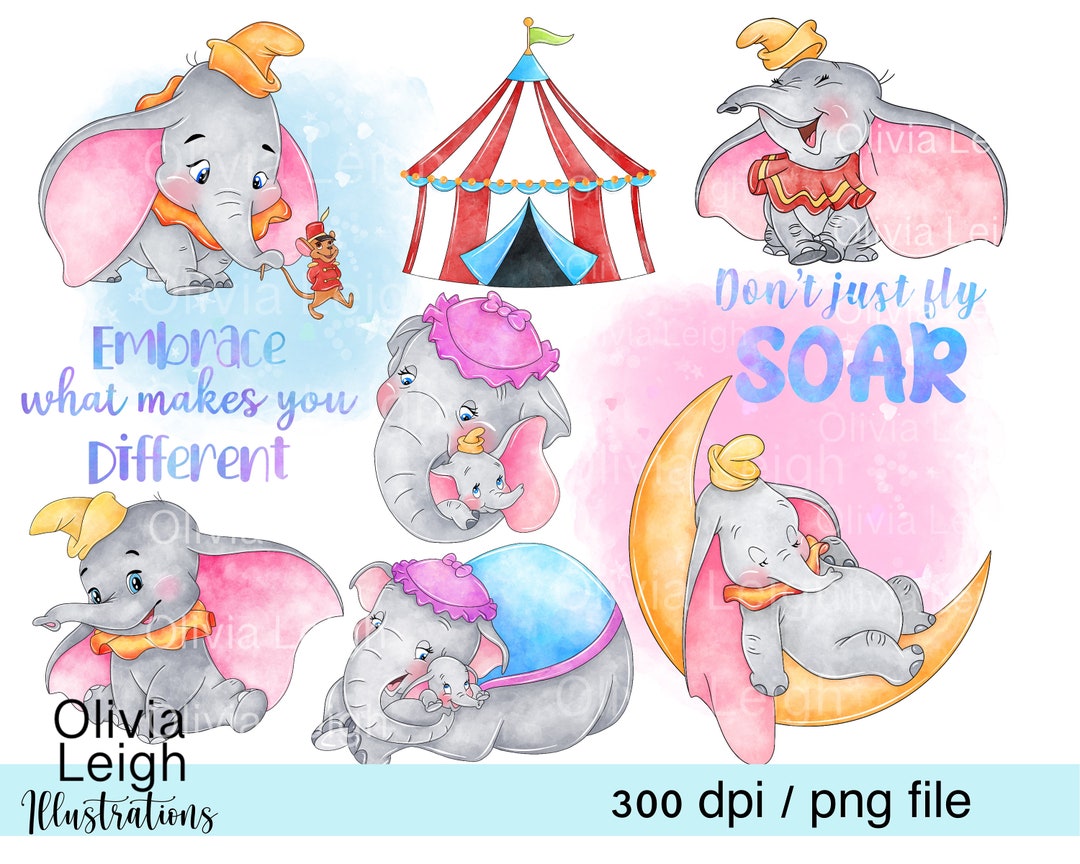 Dumbo Cute Children's Clipart PNG Files DIGITAL DOWNLOAD Printable ...