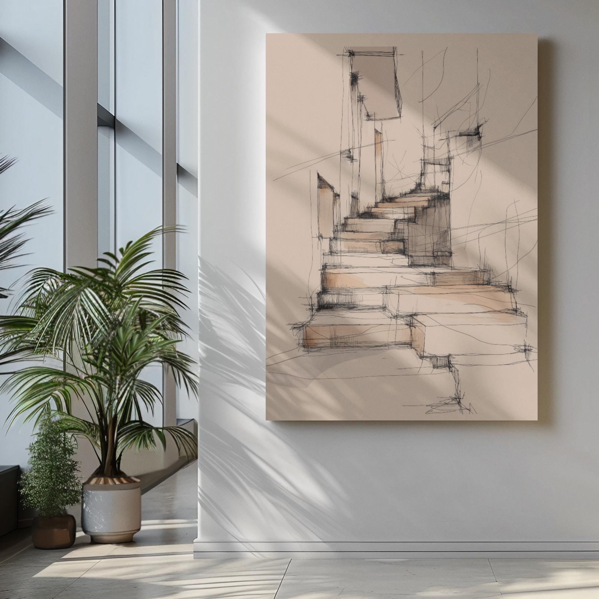 Organic Staircase Line Art Print, Abstract Architectural Drawing ...