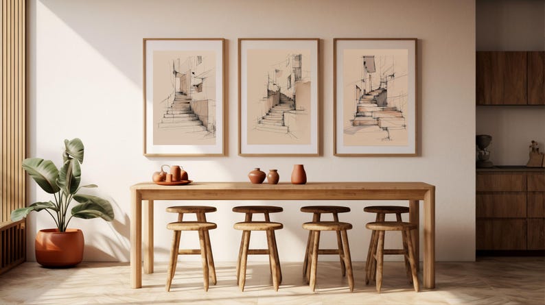 Organic Staircase Line Art Print, Abstract Architectural Drawing ...
